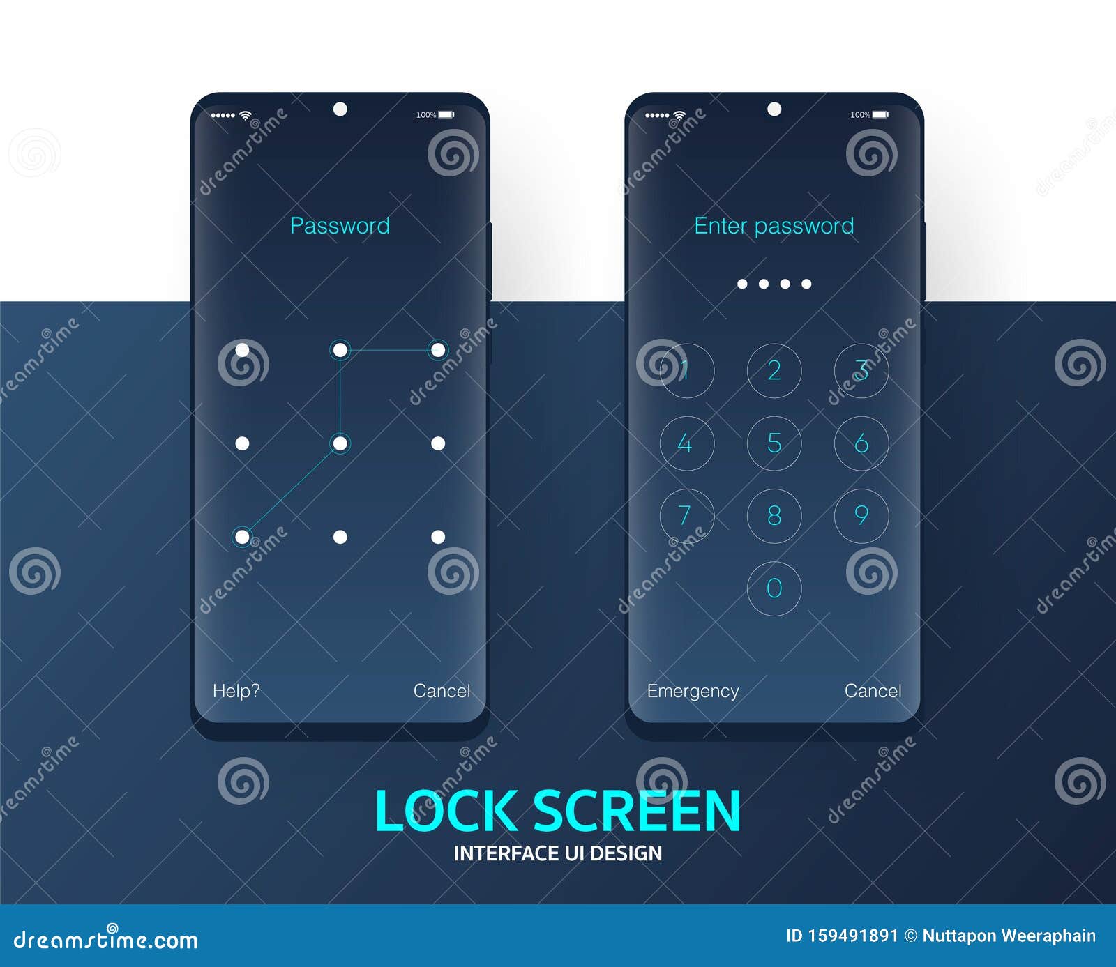 Lock Screen Smartphone Interface Vector Template, Mobile App Page Dark ... Lock Screen Smartphone Interface Vector Template, Mobile App Page Dark ...