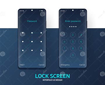 Lock Screen Smartphone Interface Vector Template, Mobile App Page Dark ...