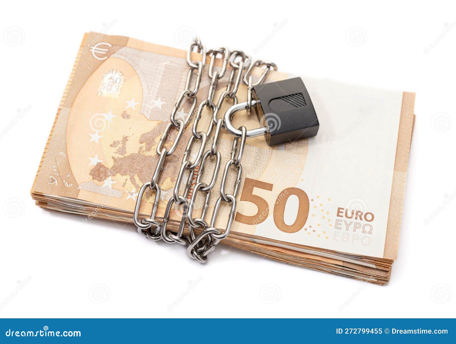 Lock Security and Chain on Euro Stack Banknotes Isolated on White ...