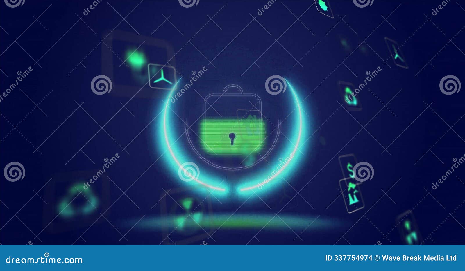 Lock and Security Icons with Data Protection Image Over Dark Blue ...