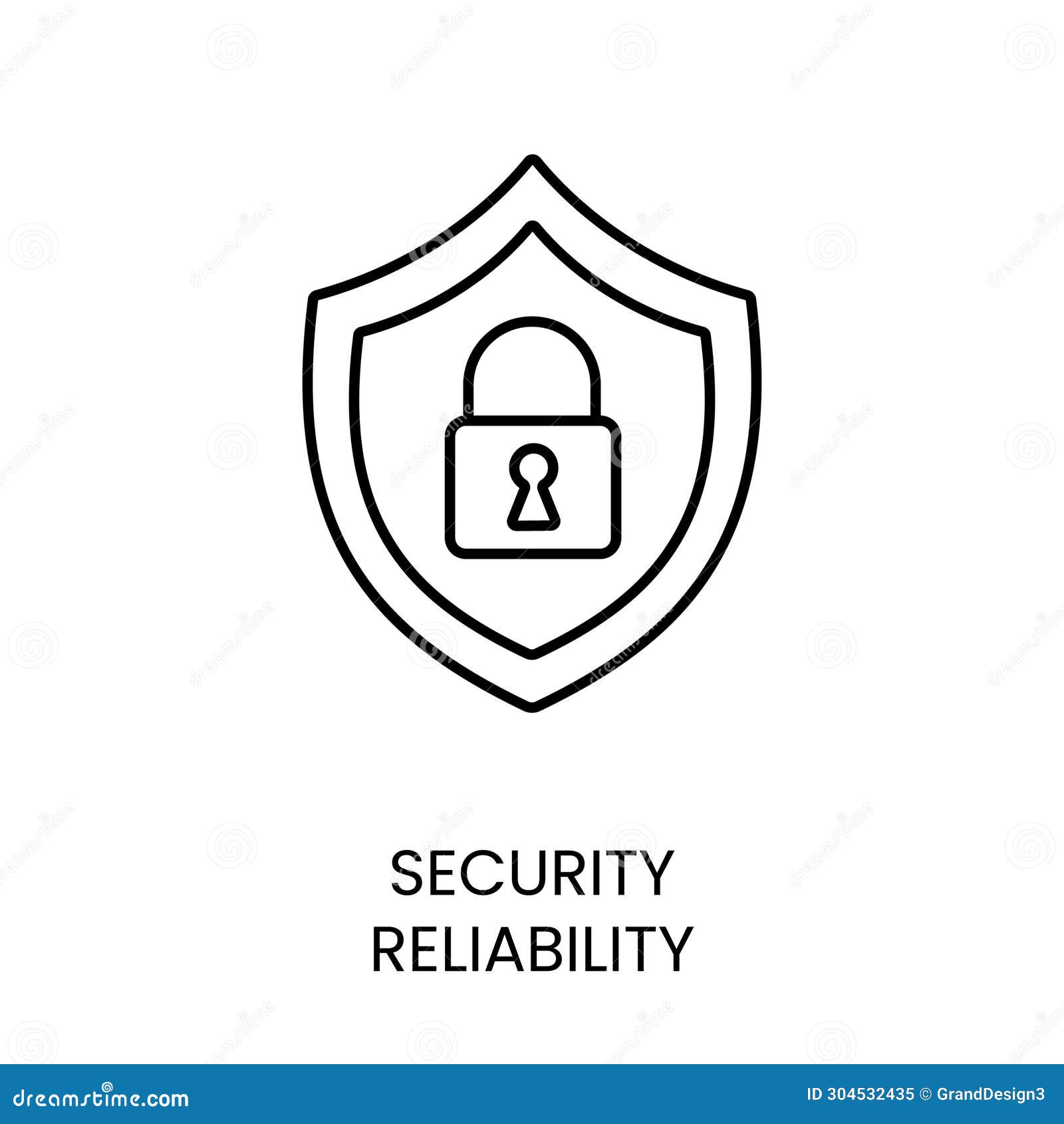 Lock Security or Reliability, Shield and Padlock Linear Icon in Vector ...