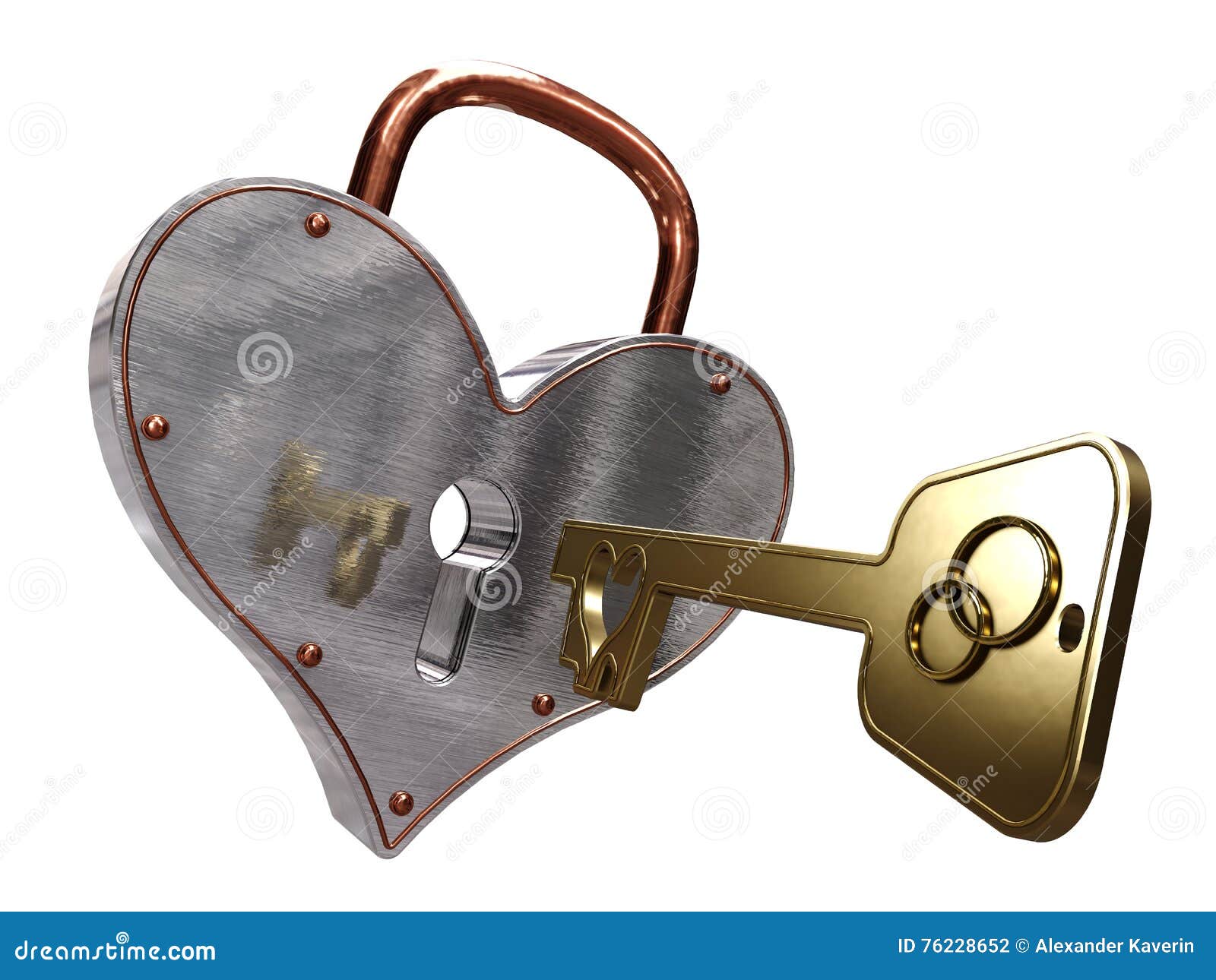 Lock in the Shape of a Heart with a Golden Key Stock Illustration ...