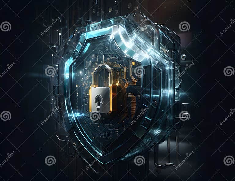 Lock and Shield. Concept of Data Security, Cybersecurity, Cyber Defense ...