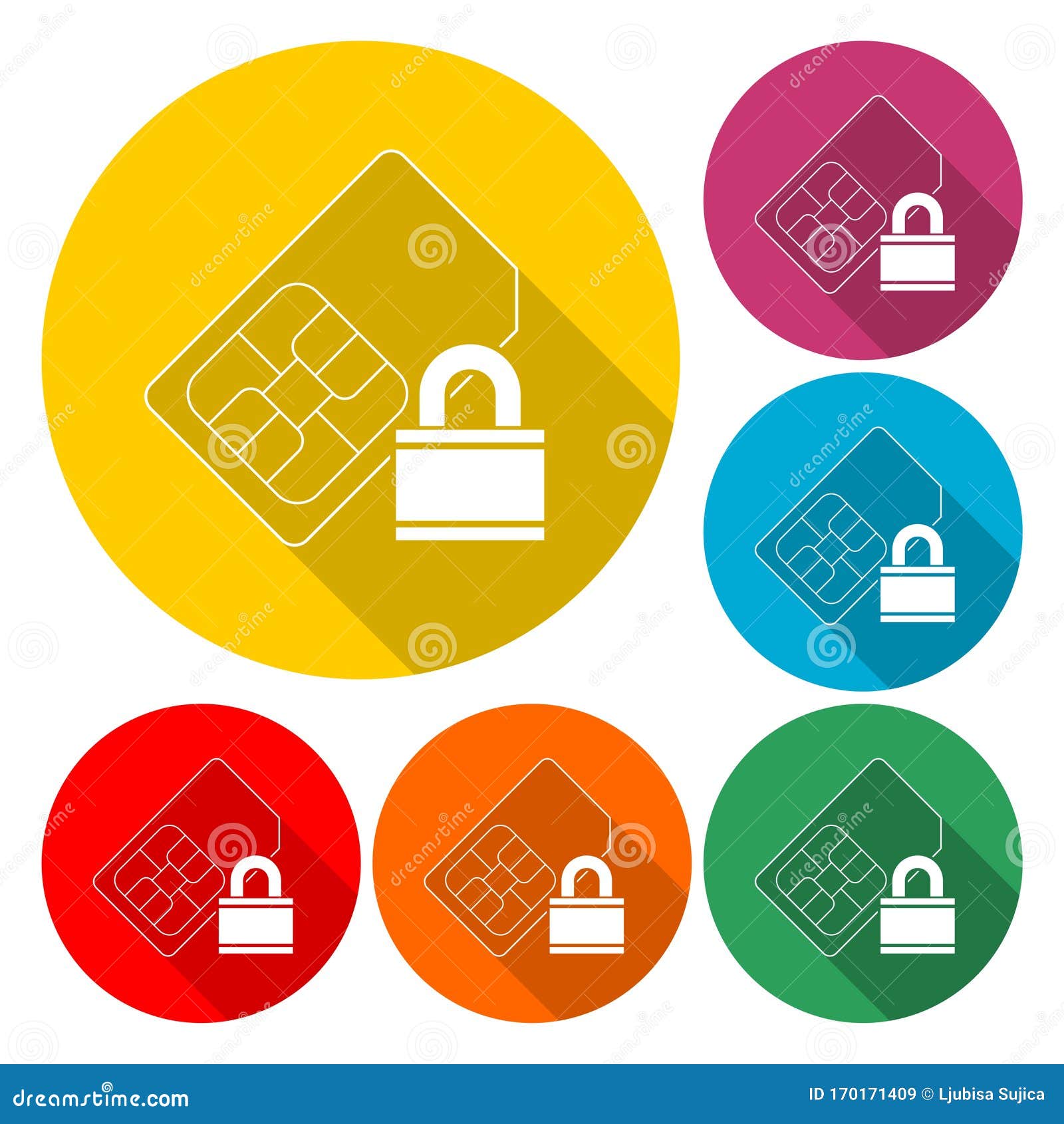 Lock Sim Card Icon Isolated with Long Shadow Stock Vector ...