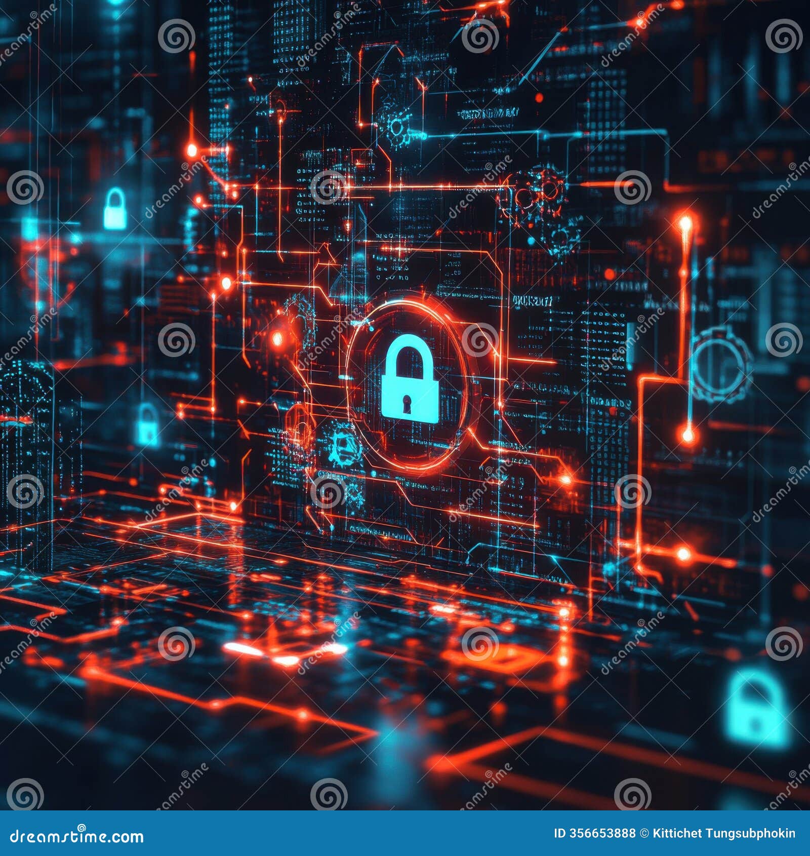 Lock Symbol on a Computer Screen with Illuminated Red Light Indicating ...