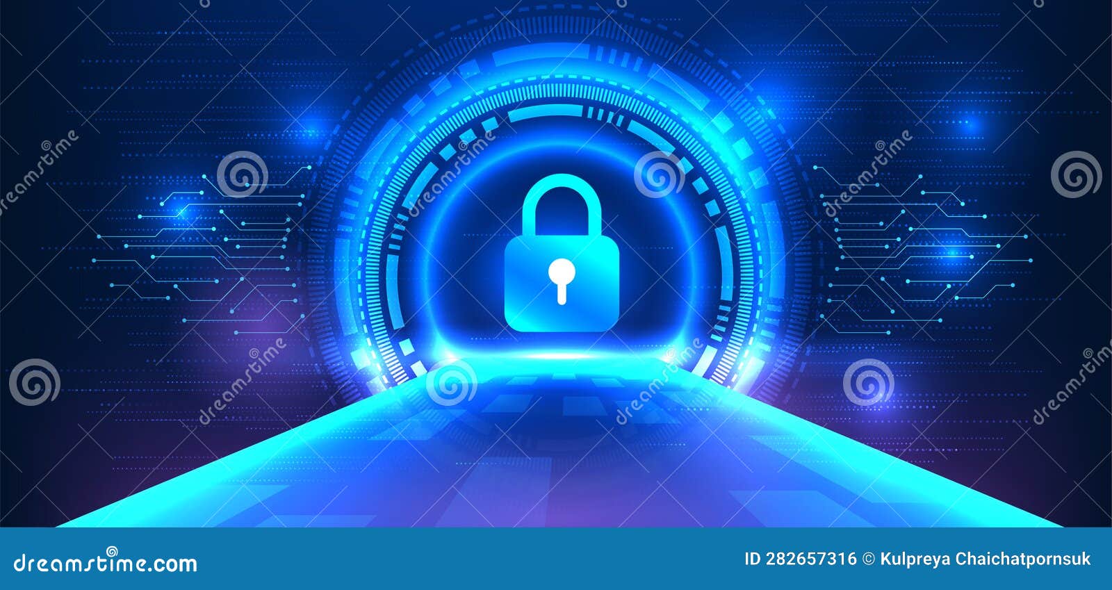Lock Within A Technology Circle And Side Circuit. A Bridge Forefronts ...