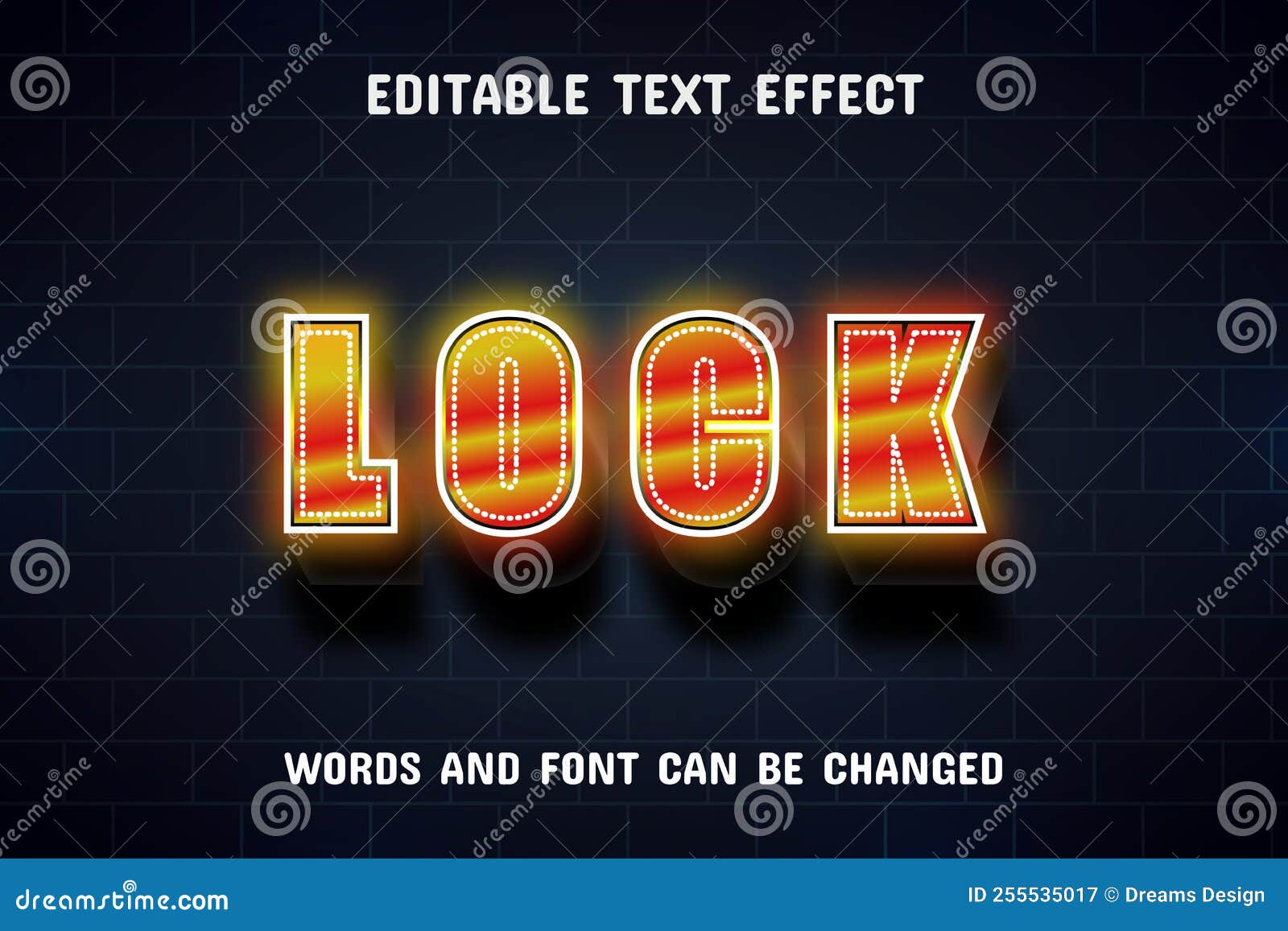 Lock Text - Neon Text Effect Editable Stock Vector - Illustration of ...