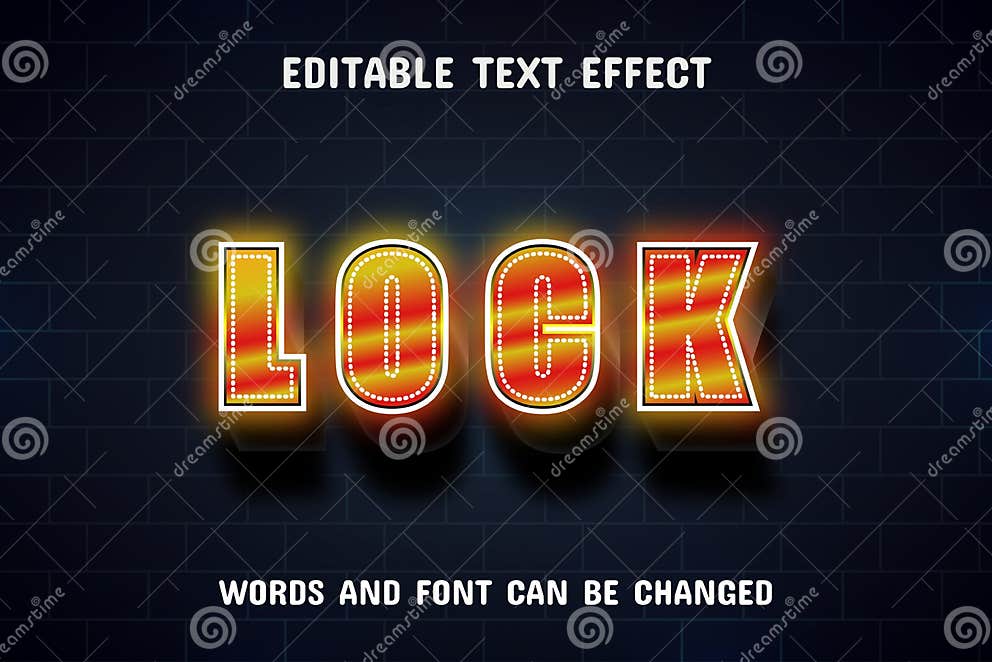 Lock Text - Neon Text Effect Editable Stock Vector - Illustration of ...
