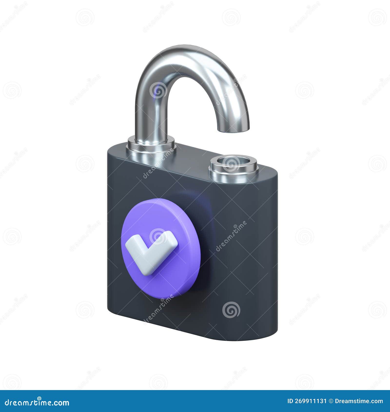 Lock with Tick 3d Rendering Icon. Stock Illustration - Illustration of ...