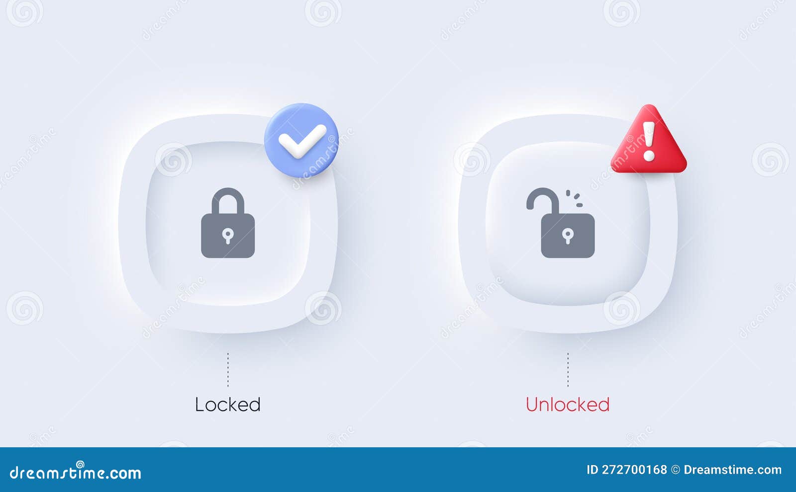 Lock and Unlock Buttons Set. User Web Interface Elements in Neumorphic ...