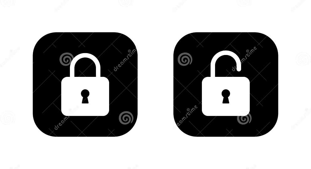 Lock and Unlock Icon on Black Square. Padlock Concept Stock ...