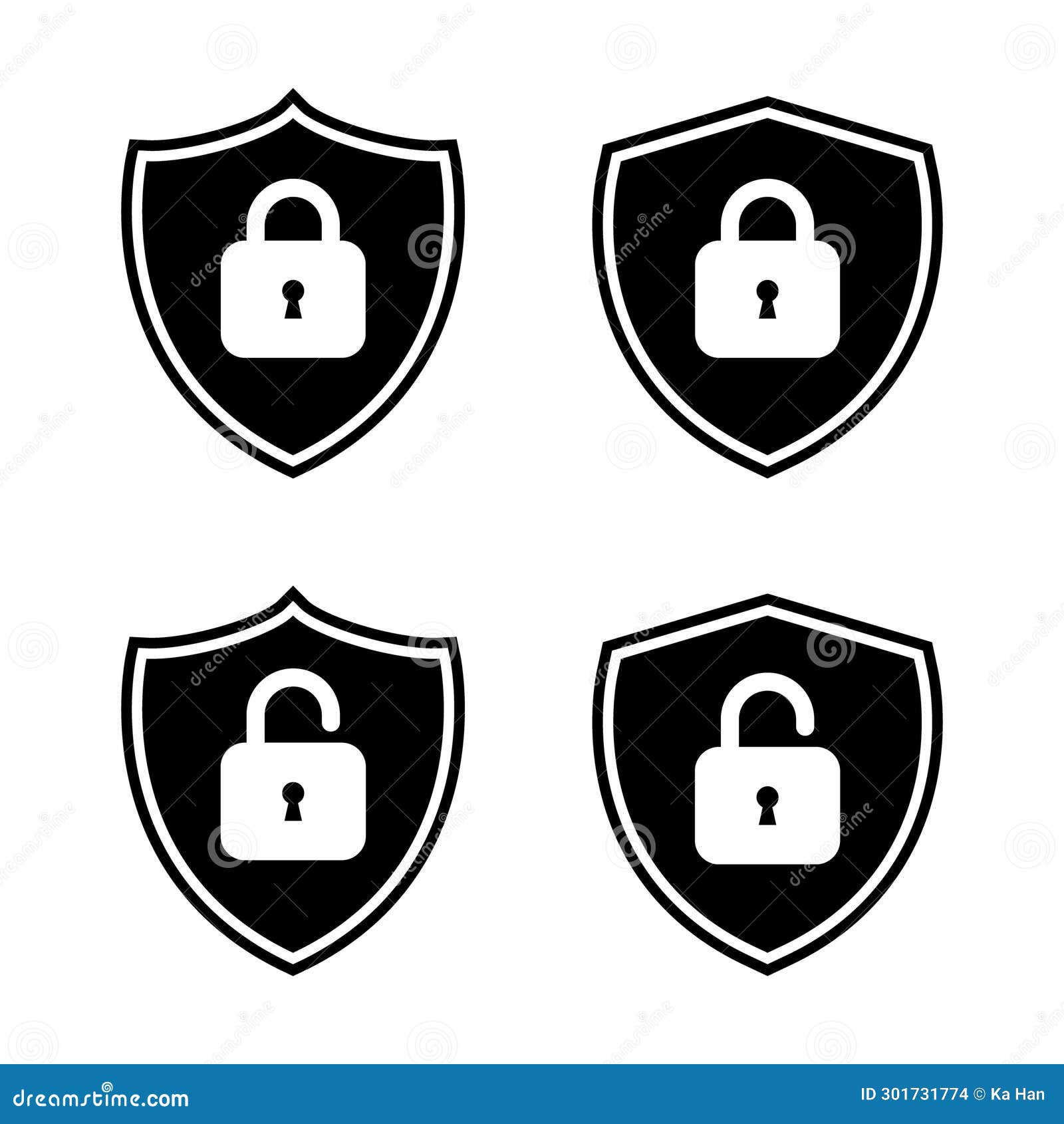 Lock and Unlock Icon on Shield. Safeguard, Security Symbol Vector Stock ...