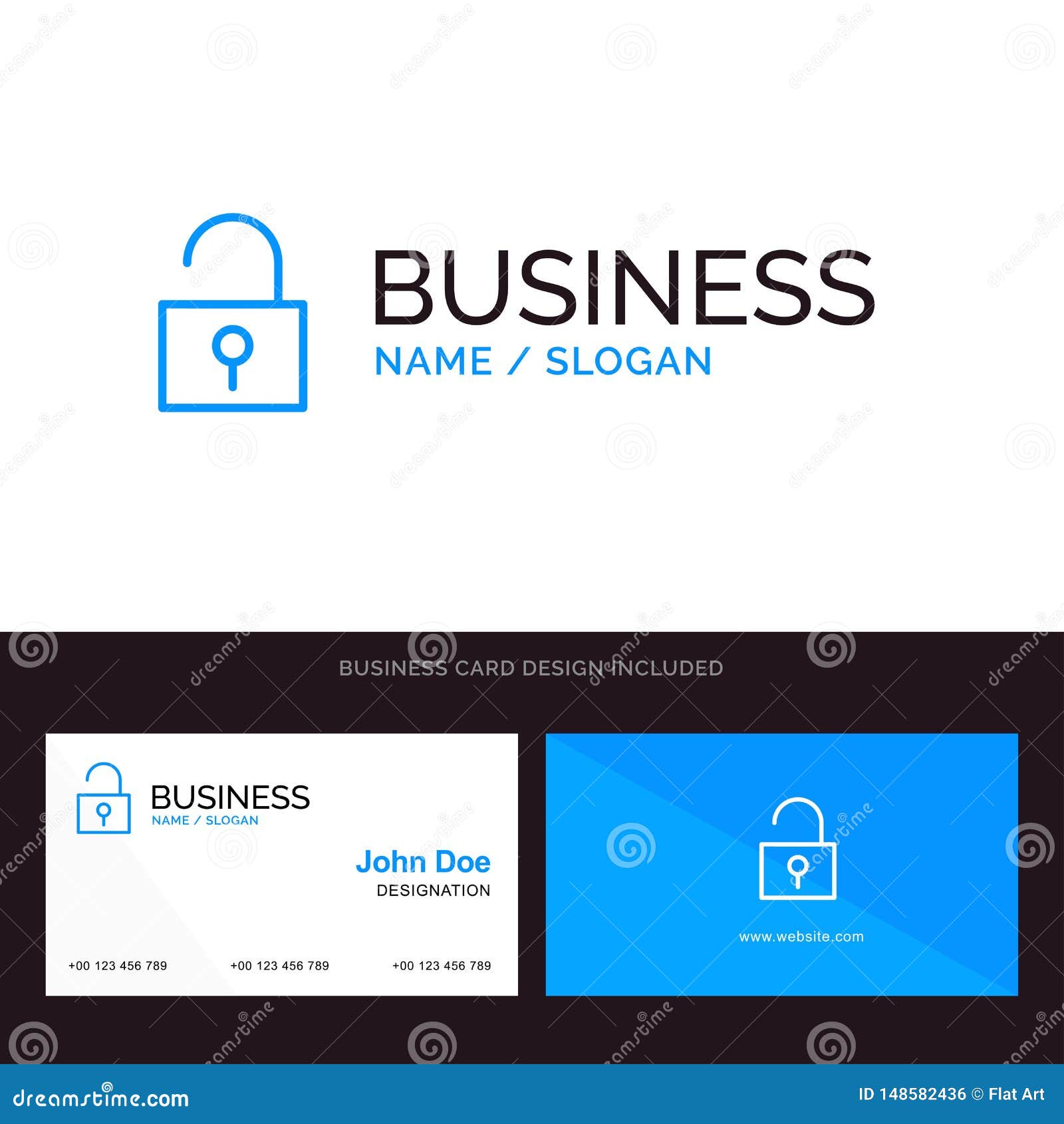 Lock, Unlocked, User Interface Blue Business Logo and Business Card ...