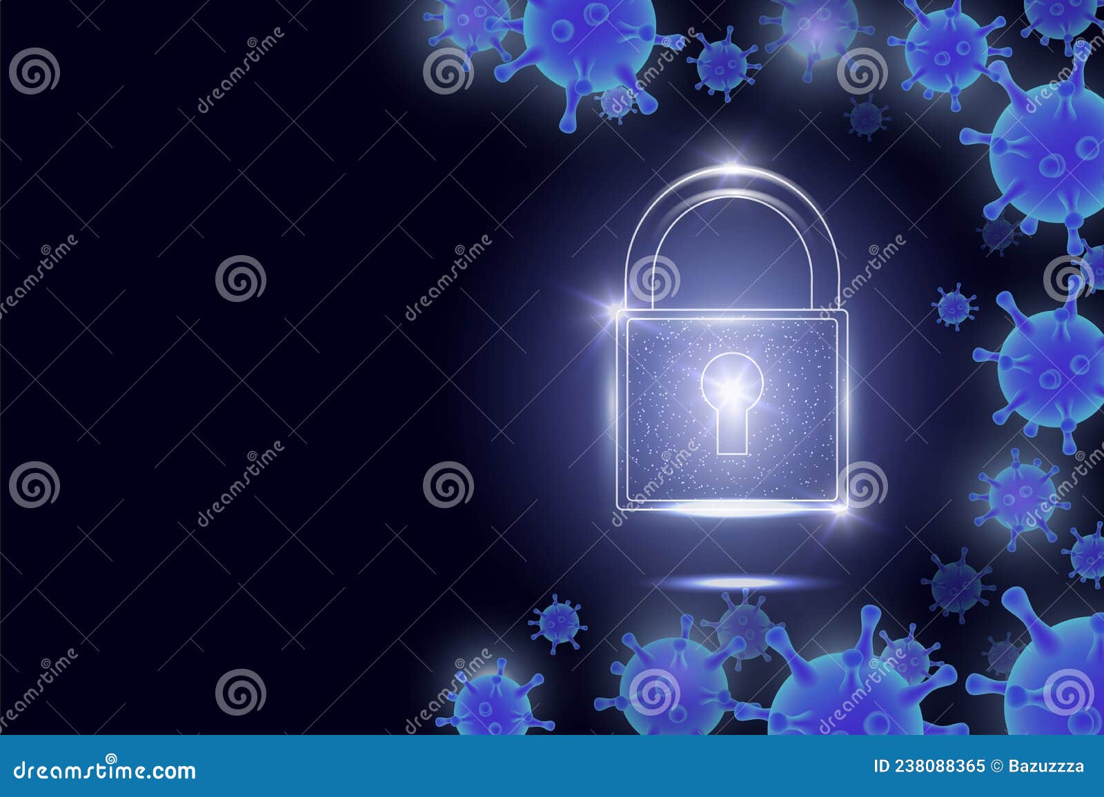 Lock and Viruses, Glowing Neon Lights, Vector Illustration. Security ...