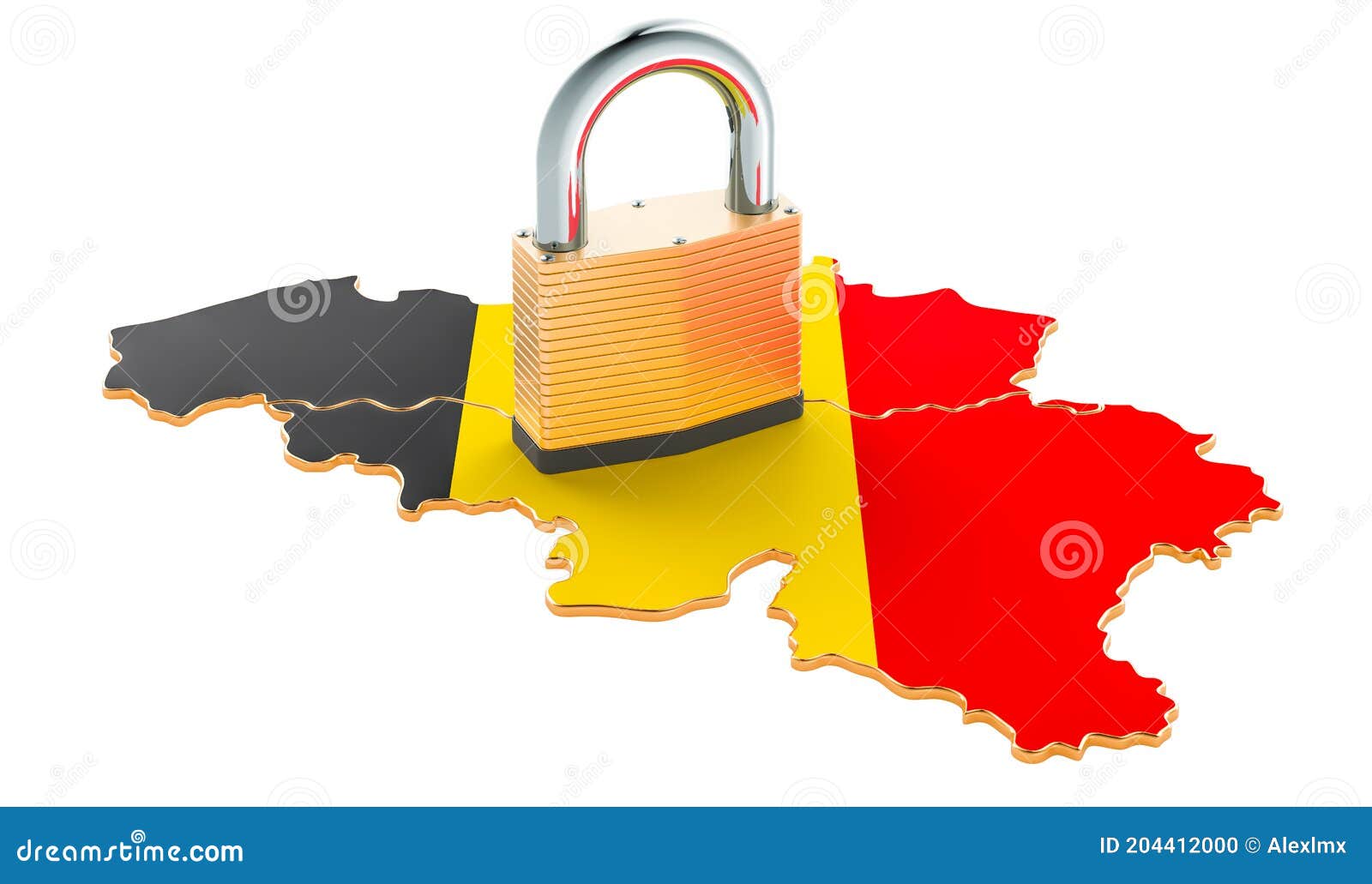 Lockdown in Belgium. Padlock with Map, Border Protection Concept Stock ...
