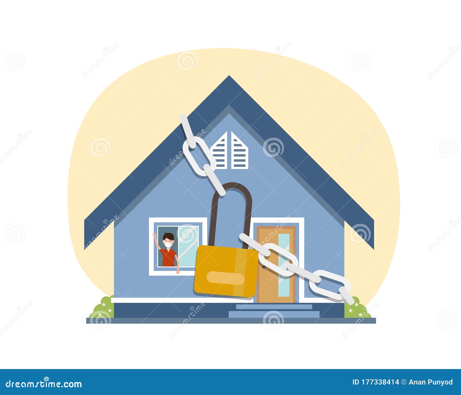 Lockdown or Distancing Concept with Human Wear Mask in a House that Has ...