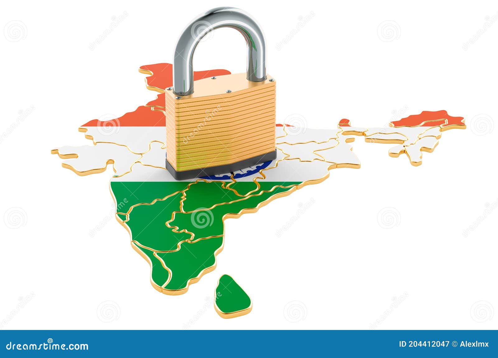 Lockdown in India. Padlock with Map, Border Protection Concept Stock ...