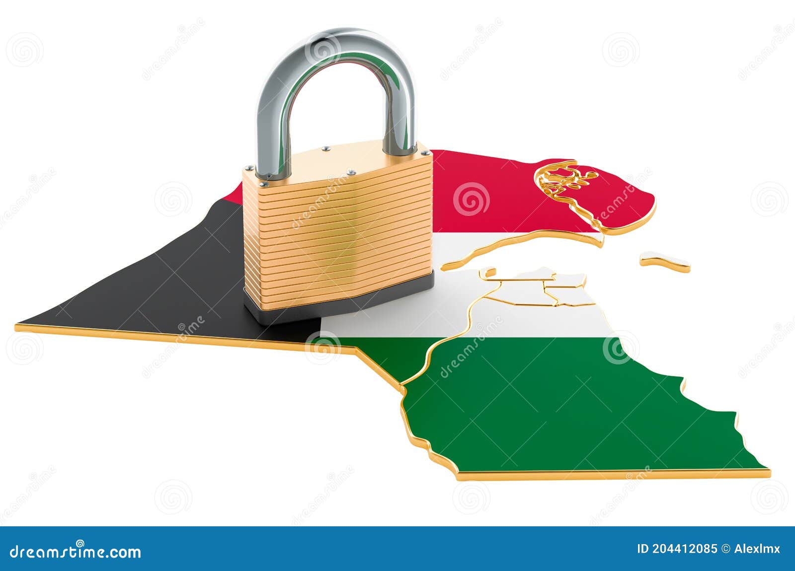Lockdown in Kuwait. Padlock with Map, Border Protection Concept Stock ...