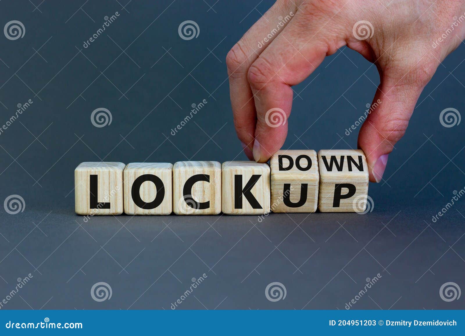 Lockdown or Lockup Symbol. Hand Turns Cubes and Changes the Word ...