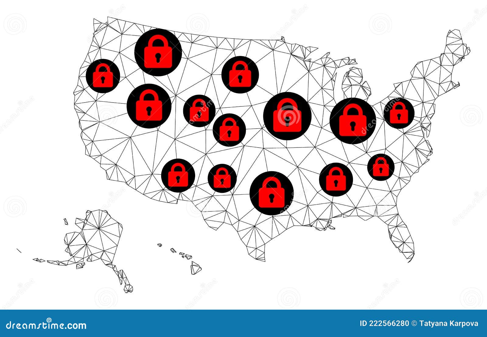 Lockdown Polygonal 2D Mesh Vector Map of USA Territories Stock Vector ...