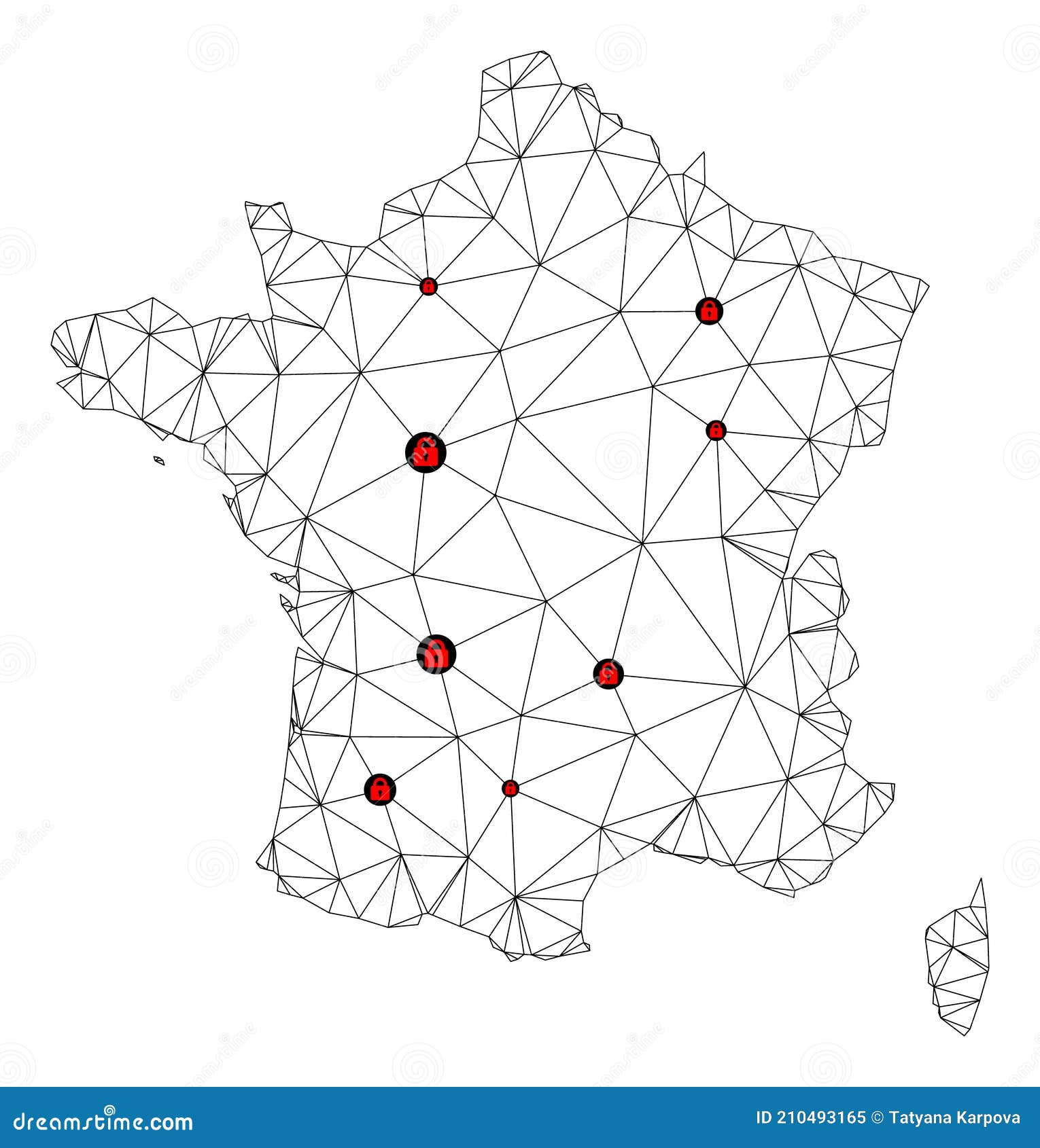 Lockdown Polygonal Wire Frame Mesh Vector Map of France Stock Vector ...