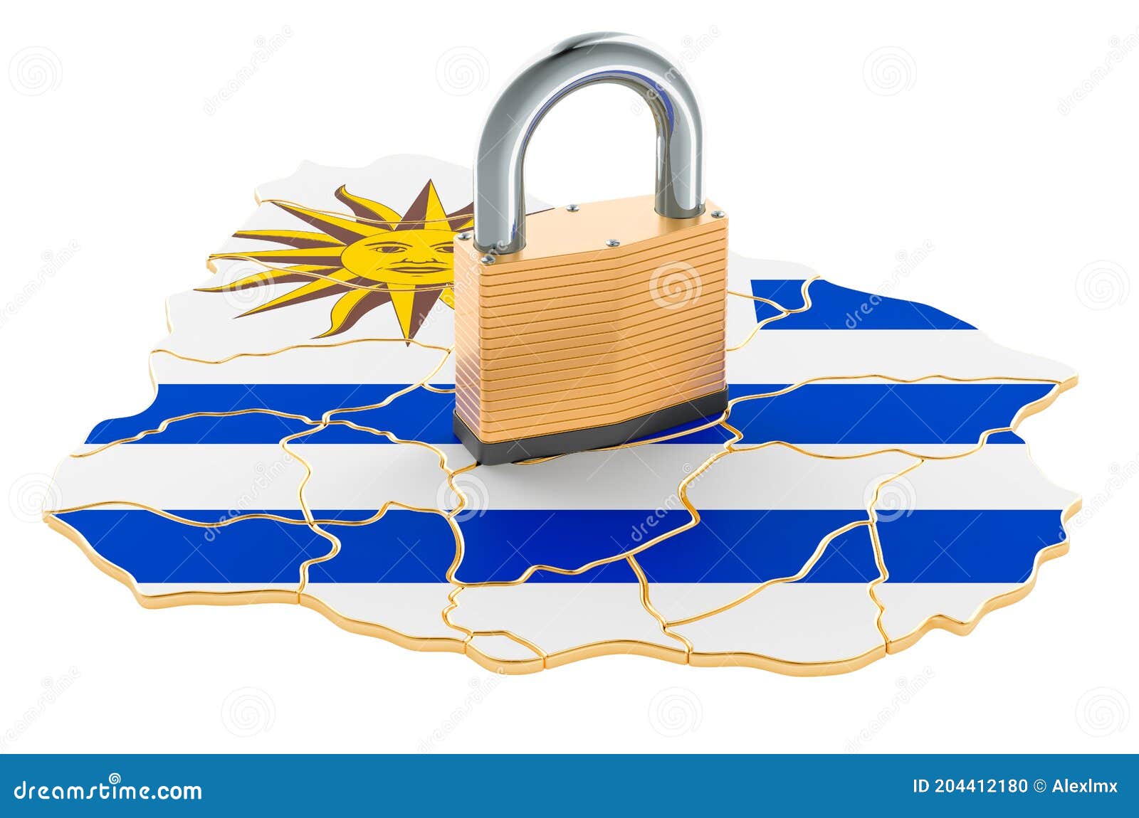 Lockdown in Uruguay. Padlock with Map, Border Protection Concept Stock Illustration ...