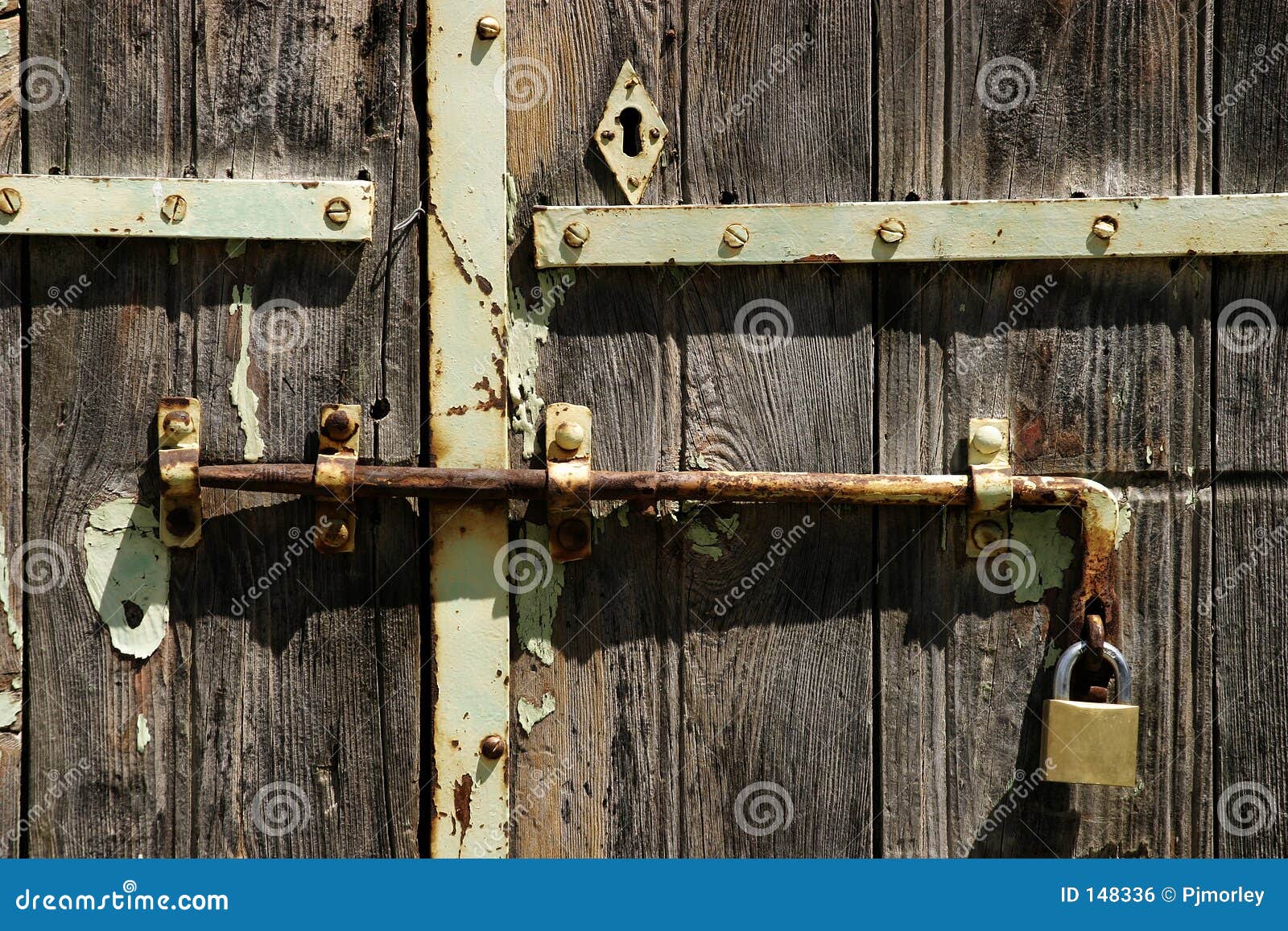 Bolted And Locked Rugged Wooden Door Painted Blue Stock Photography ...