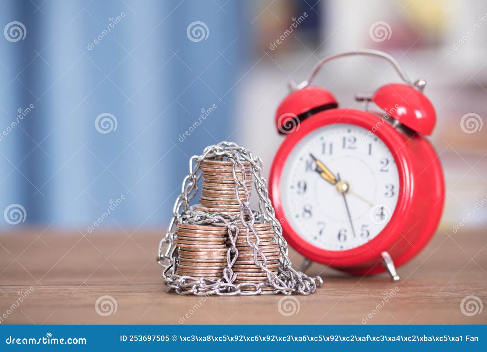 Locked Coins and Alarm Clock Stock Image - Image of chain, currency ...
