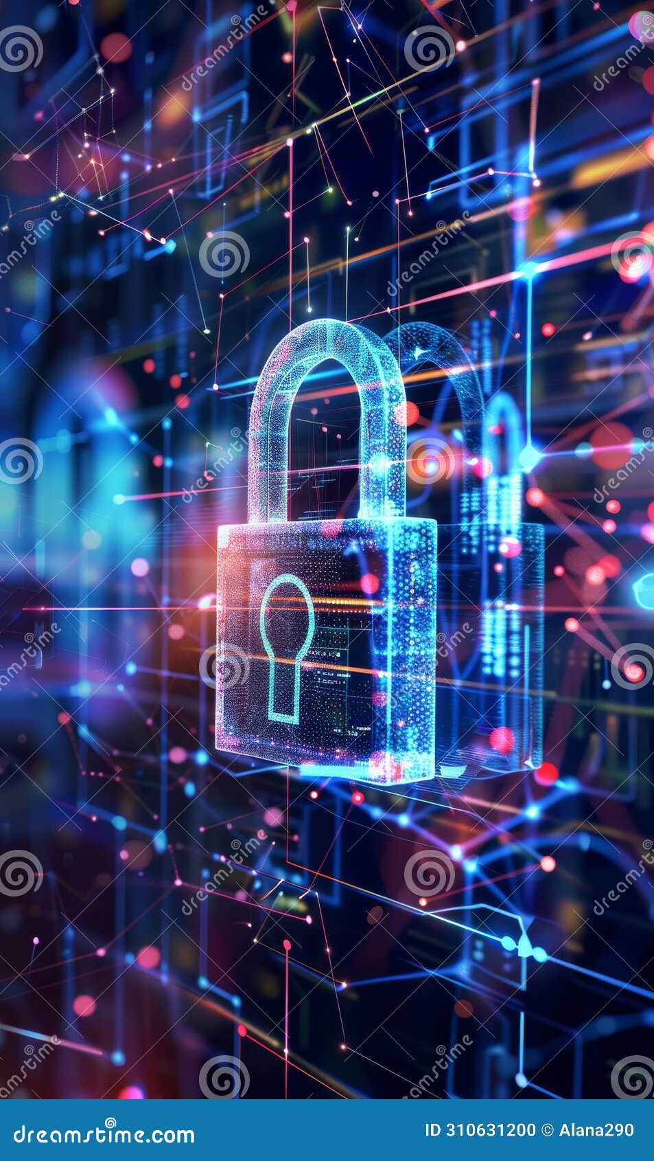 Locked Data Security Concept. Abstract Futuristic Technology Background ...