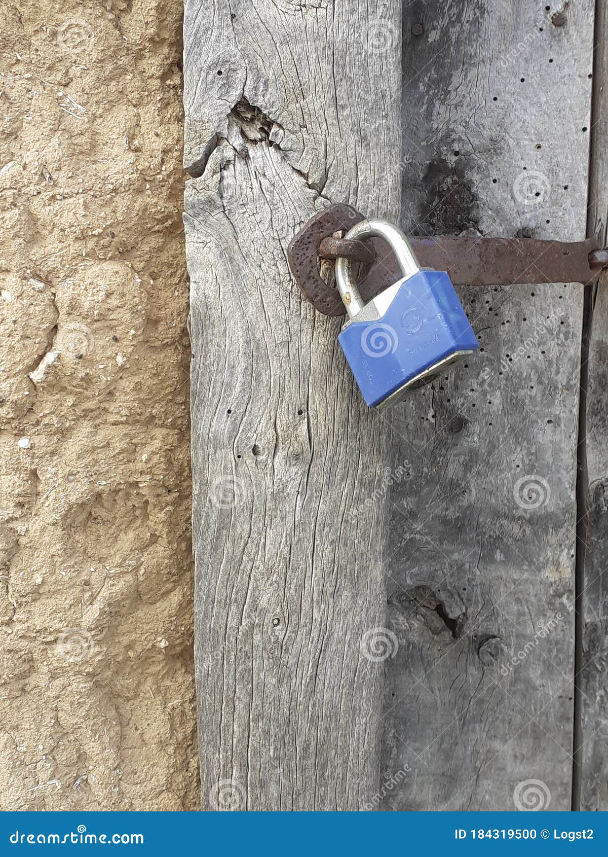 Locked Door of an Ancient House. Blue Lock Stock Photo - Image of gate ...