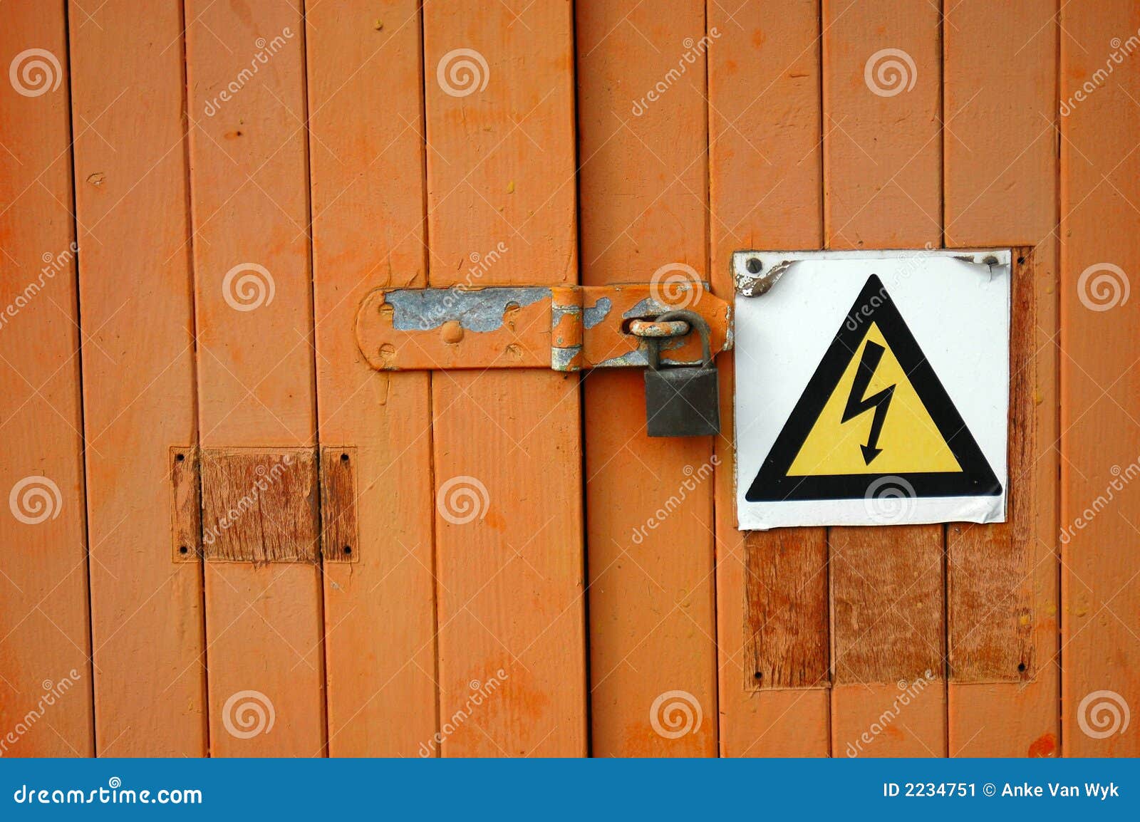 Locked Door with Warning Sign Stock Image - Image of brown, triangle ...