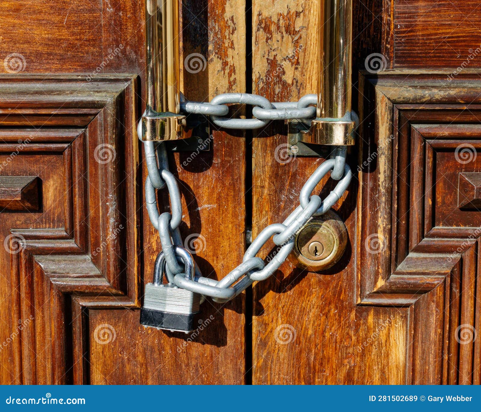 Locked Doors, Keep Out. a Large Chain and Lock Preventing Entry Stock ...