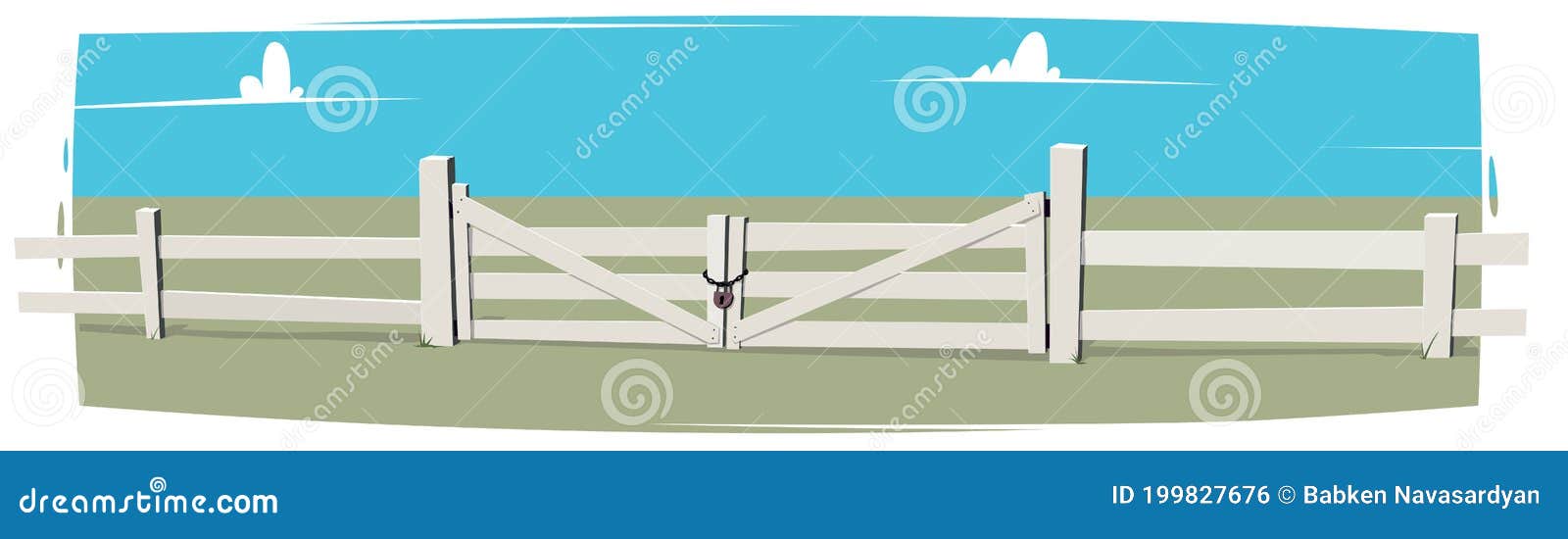 Locked Farm Gate with a Chain Stock Vector - Illustration of wooden ...