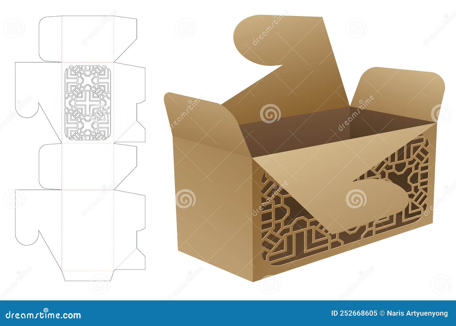 Locked Flip Box with Stenciled Pattern Die Cut Template and 3D Mockup ...