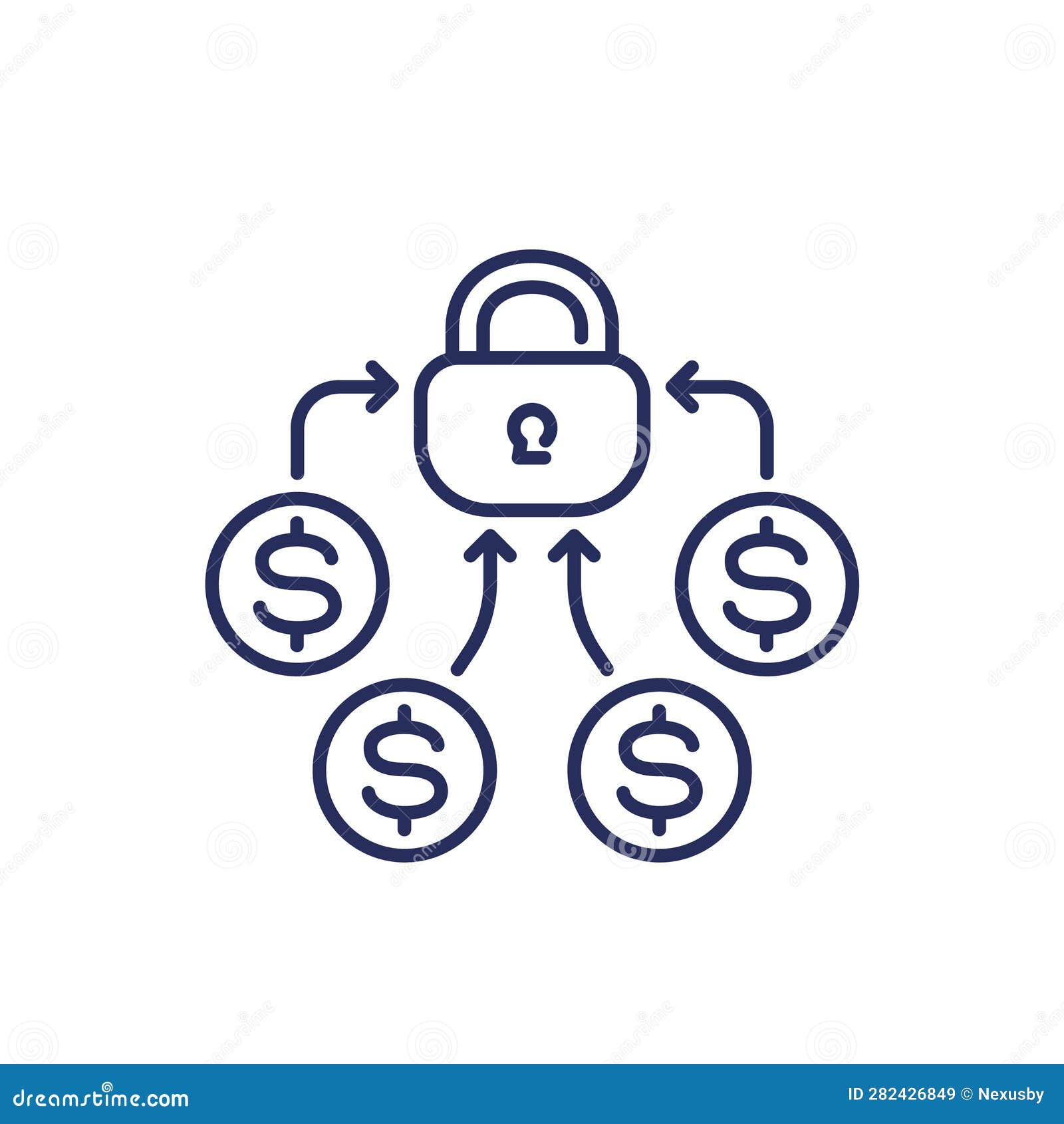 Locked Funds, Money Line Icon Stock Vector - Illustration of locked ...