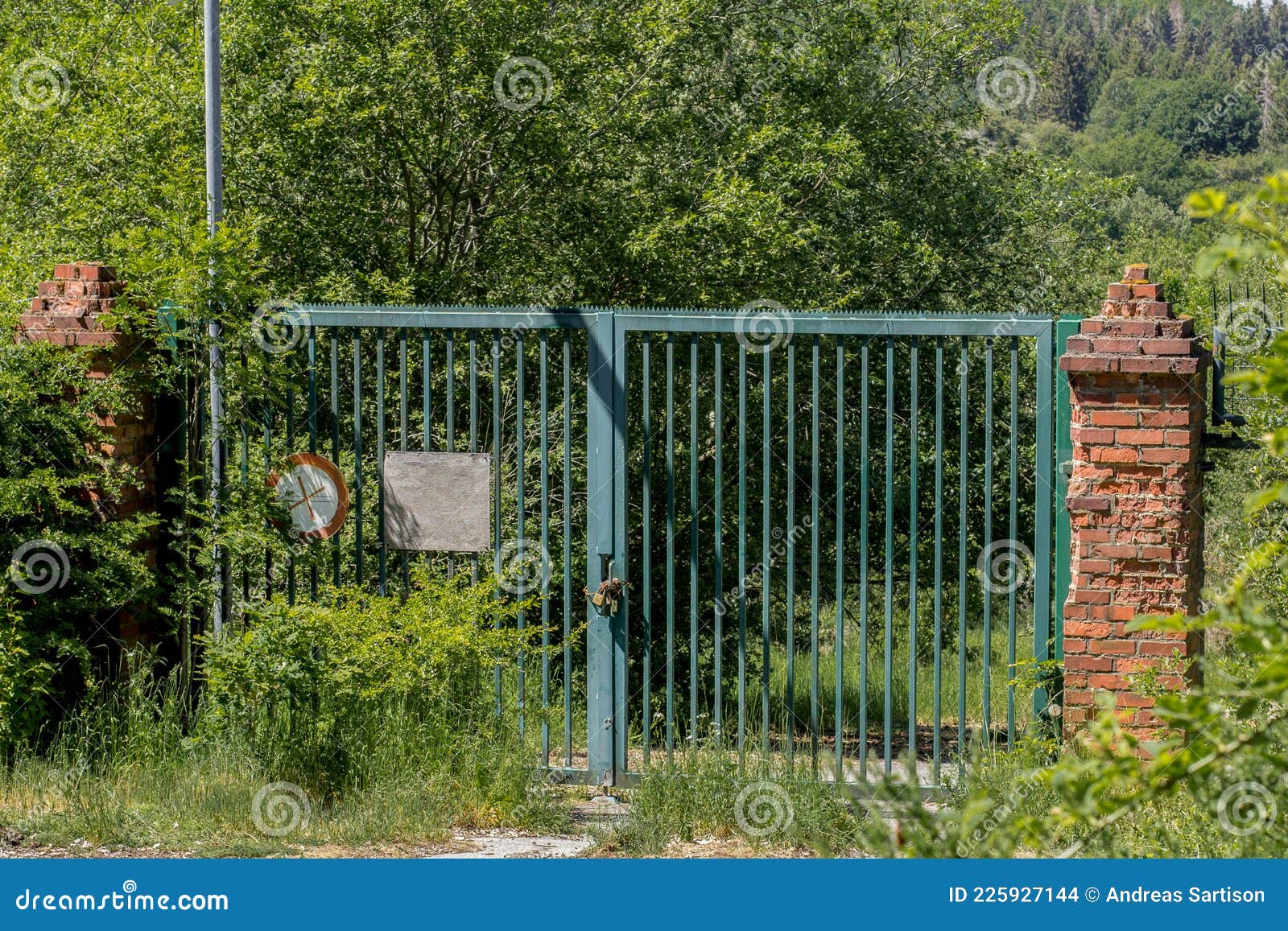 Locked Gate of an Abandoned Object in the Forest Stock Photo - Image of ...