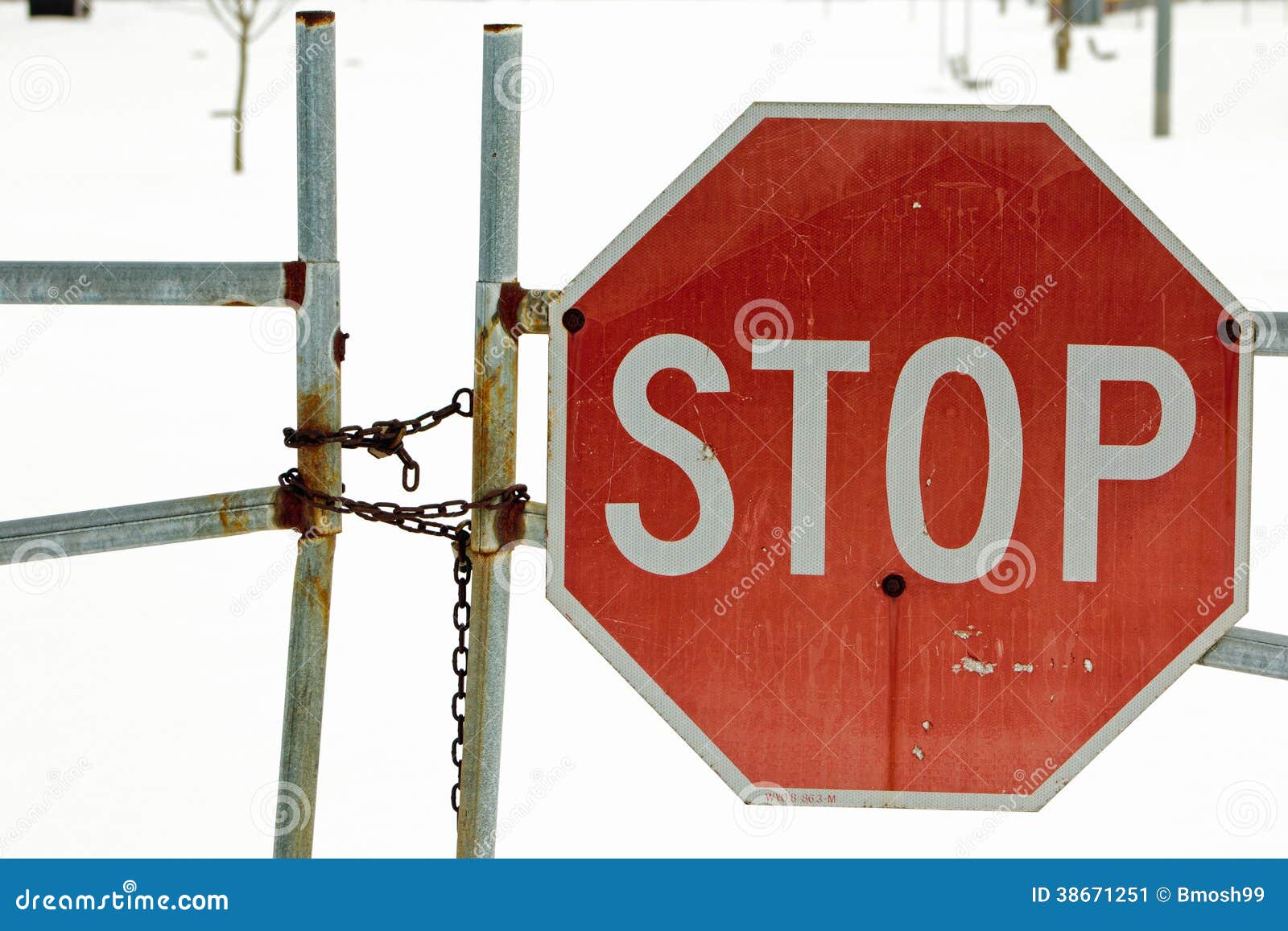 Locked Gate with a Stop Sign Stock Image - Image of closed, locked ...