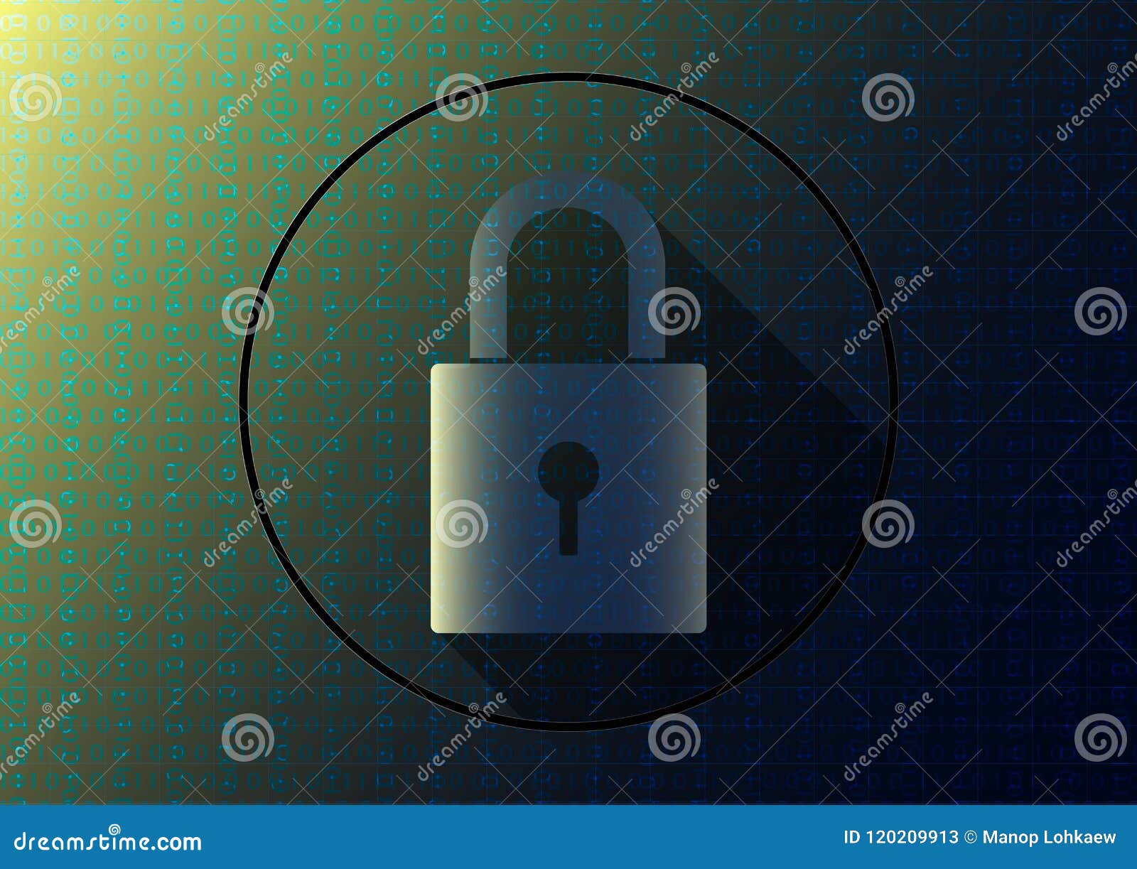 Locked Key on Blue Binary Code Background, Computer Data Encryption Concept Stock Vector ...