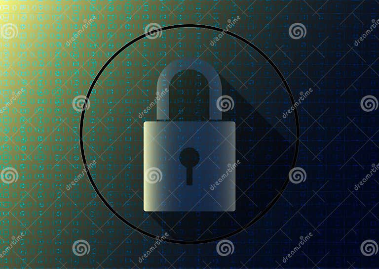 Locked Key on Blue Binary Code Background, Computer Data Encryption Concept Stock Vector ...
