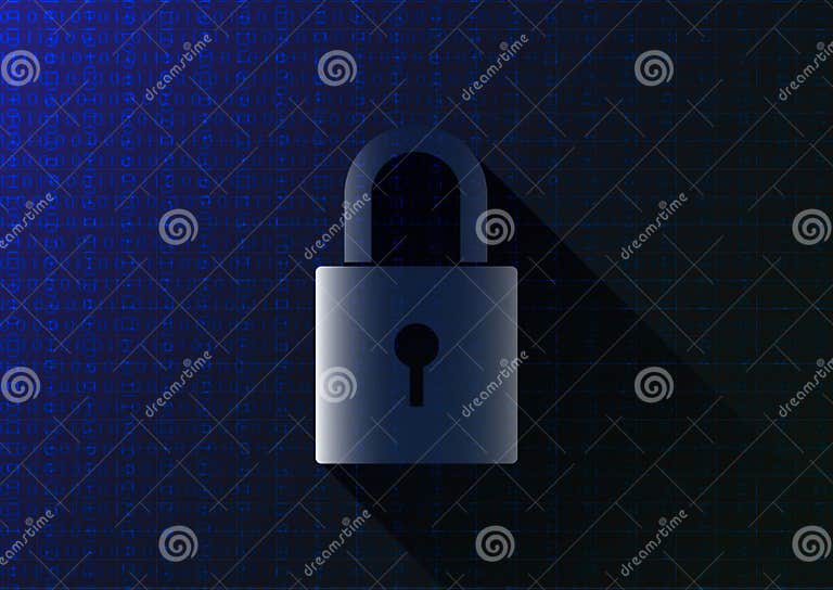 Locked Key on Blue Binary Code Background, Computer Data Encryption Concept Stock Vector ...