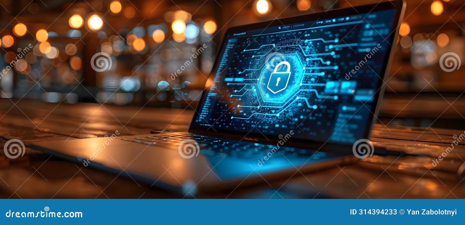 Locked Laptop Displaying Cybersecurity Shield on Desk. Concept Data ...