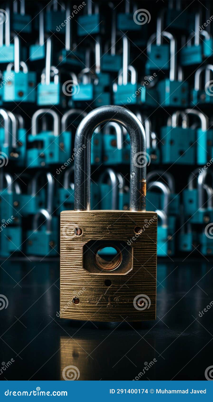 Locked Padlock and Bunch of Key on the Blue Backgroundcopy Space for ...