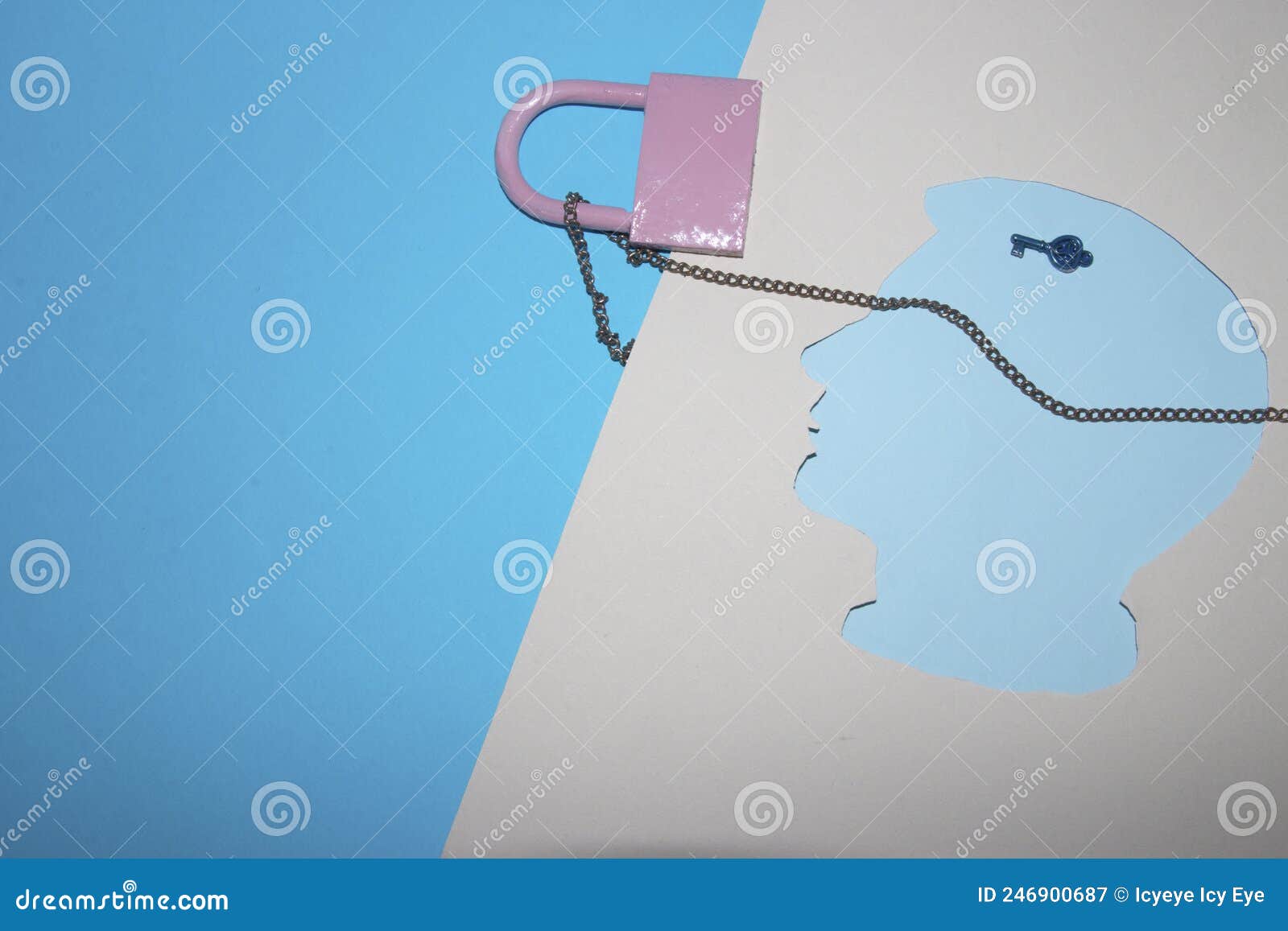 Locked Padlock and Chain in the Paper Head but Also the Key, the ...