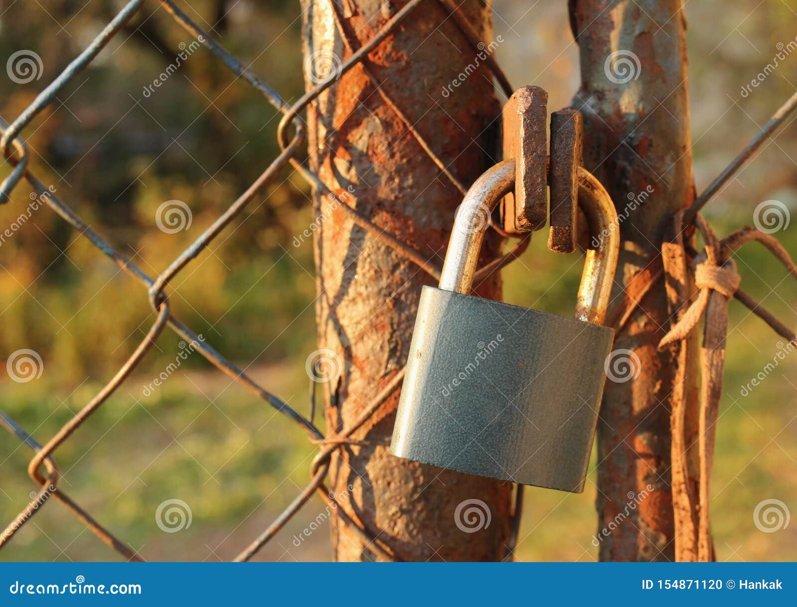 Padlock on a fence stock photo. Image of isolated, protection - 154871120