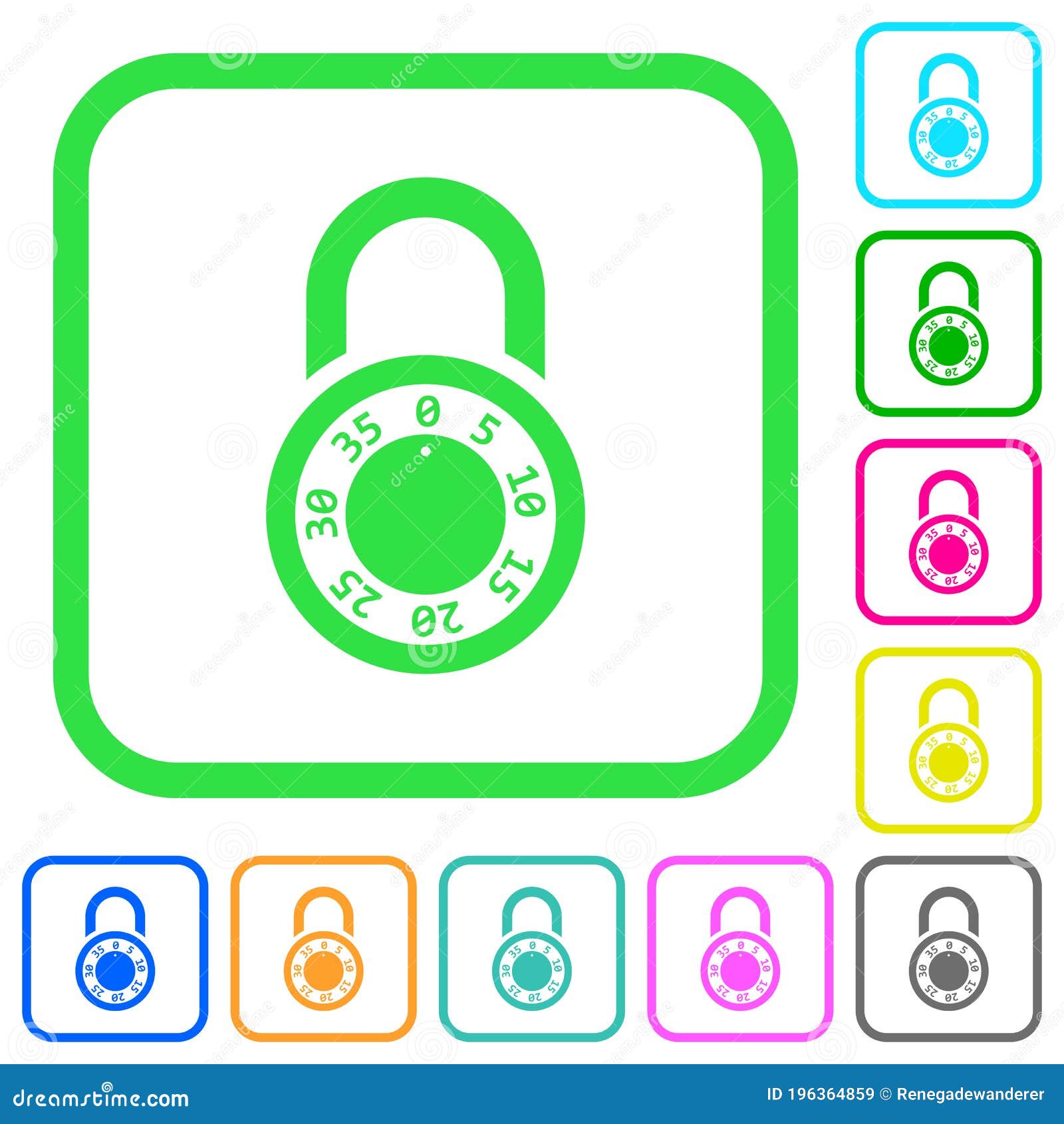 Locked Round Combination Lock Vivid Colored Flat Icons Stock Vector ...