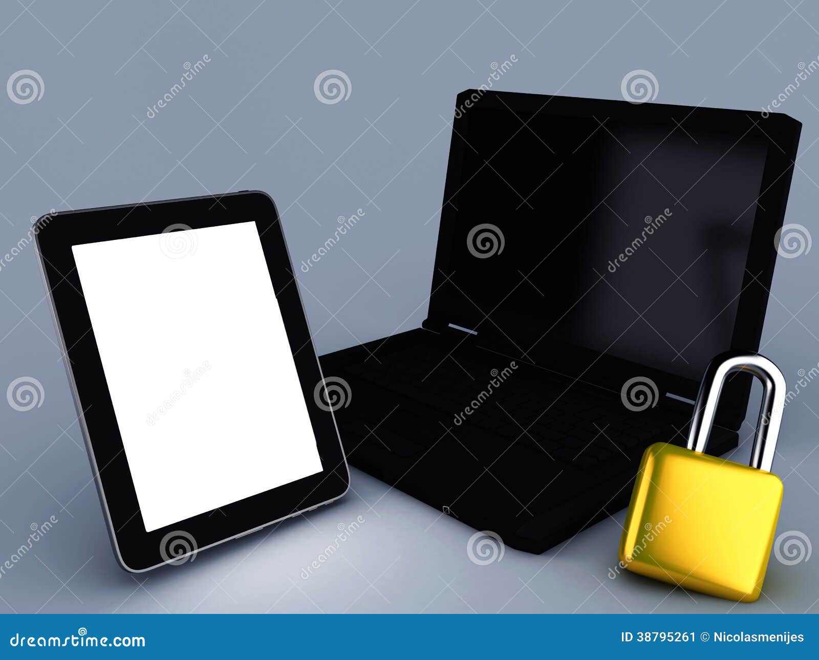 Locked Tablet Pc and Laptop Stock Illustration - Illustration of access ...