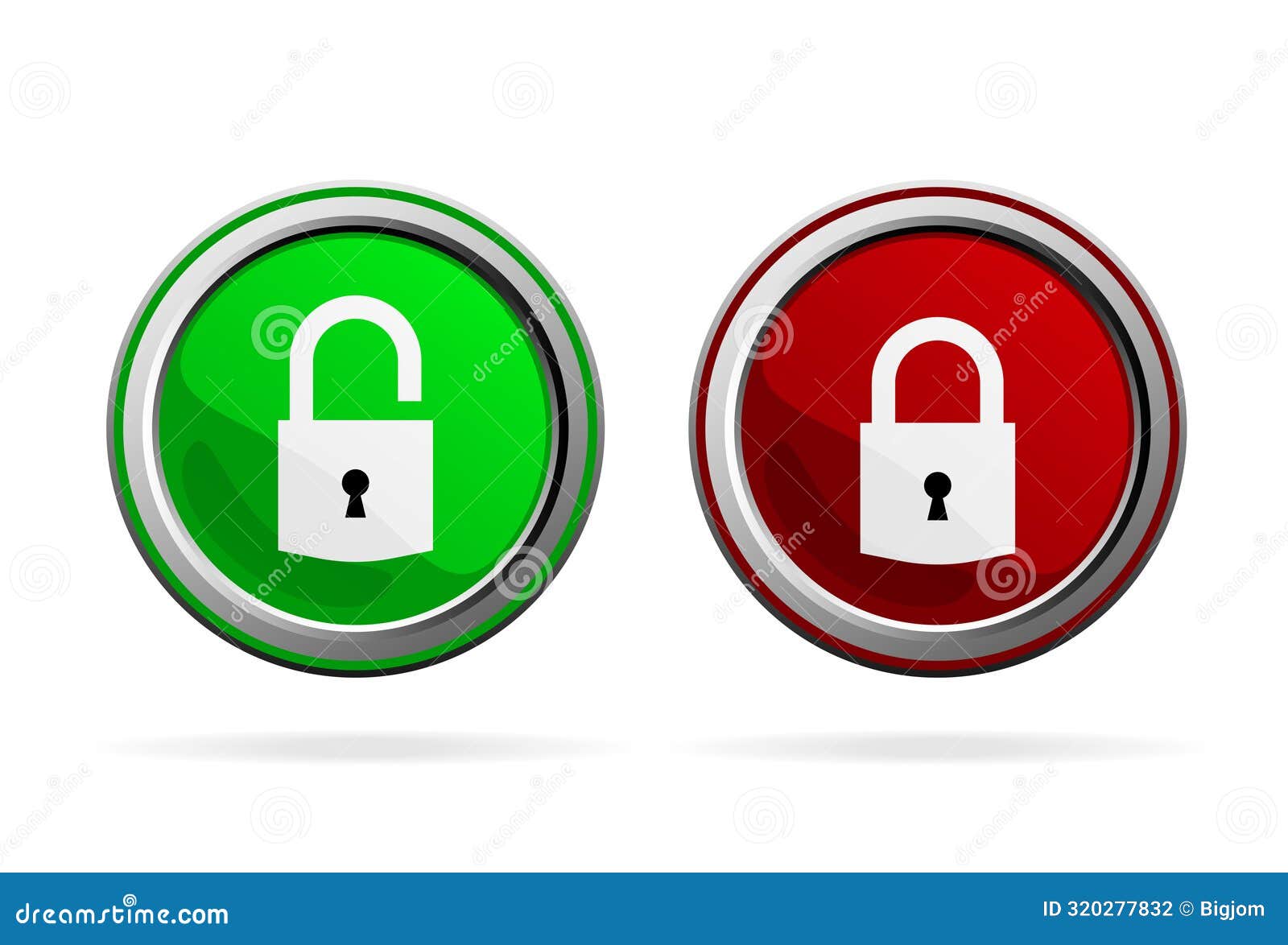 Locked and Unlocked Buttons with Chrome Frame. Vector Illustration ...