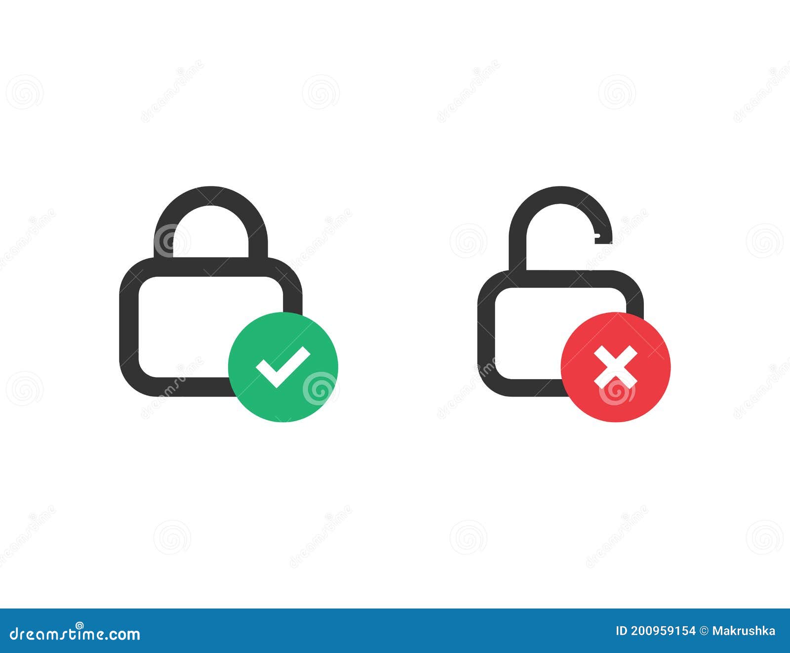 Locked and Unlocked Icon. Correct and Wrong Status of Padlock ...