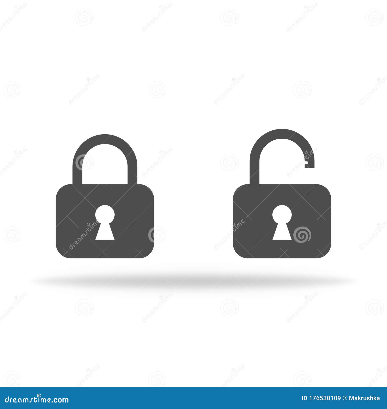 Locked and Unlocked Icon Set in Flat with Shadow. Security Icons Stock ...