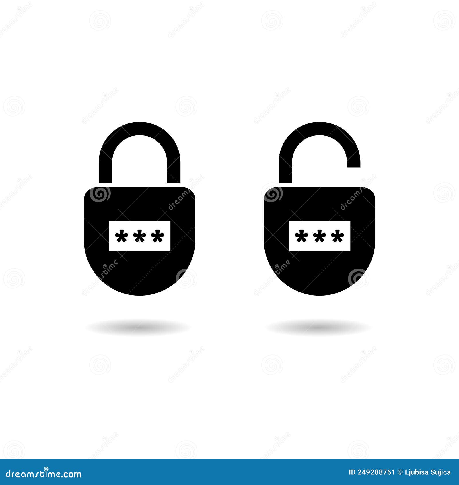 Locked and Unlocked Padlock Logo with Shadow Stock Vector ...